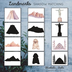 Landmarks of the World Cards Shadow Matching. Montessori Geography ...