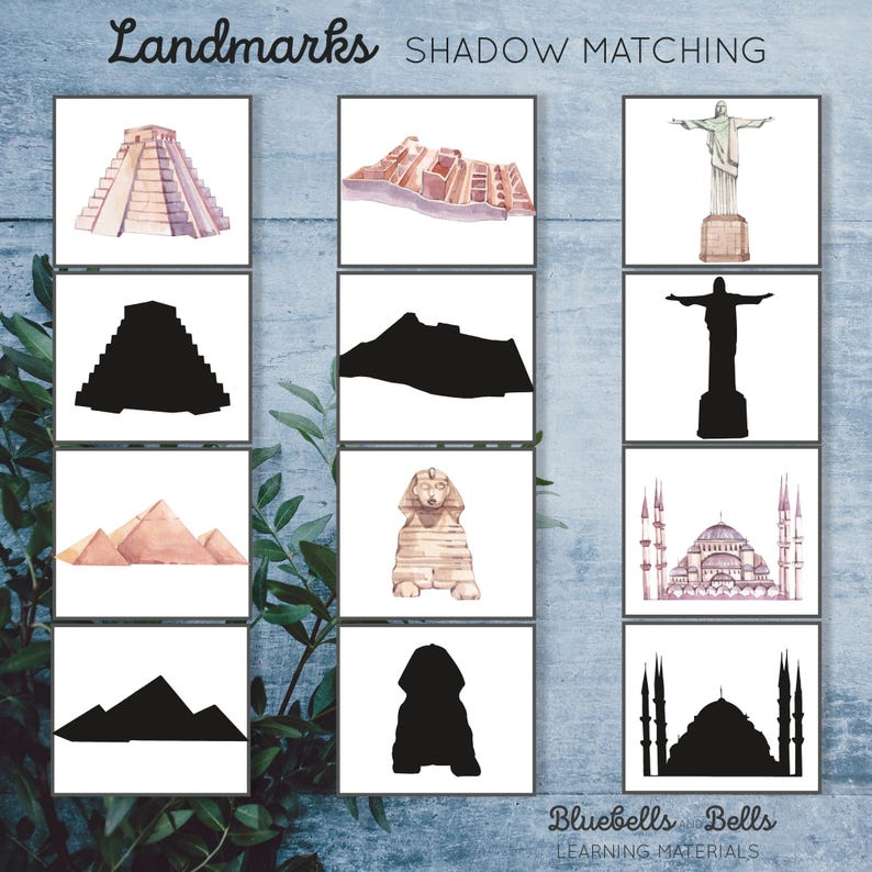 Landmarks of the World Cards Shadow Matching. Montessori Geography ...