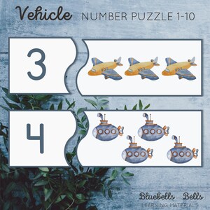 Vehicle Number Matching Printable Puzzle. Transport Counting Activity ...