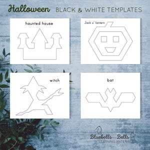 Halloween Pattern Blocks Templates. Preschool and Kindergarten Matching ...
