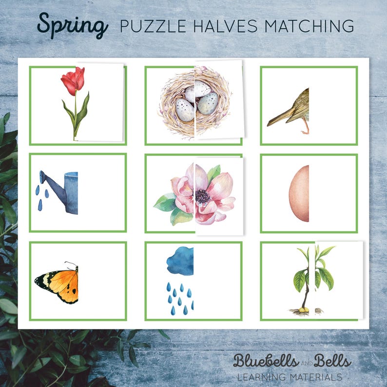 Montessori Spring Printable Puzzle Halves Matching. Toddler Busy Book ...