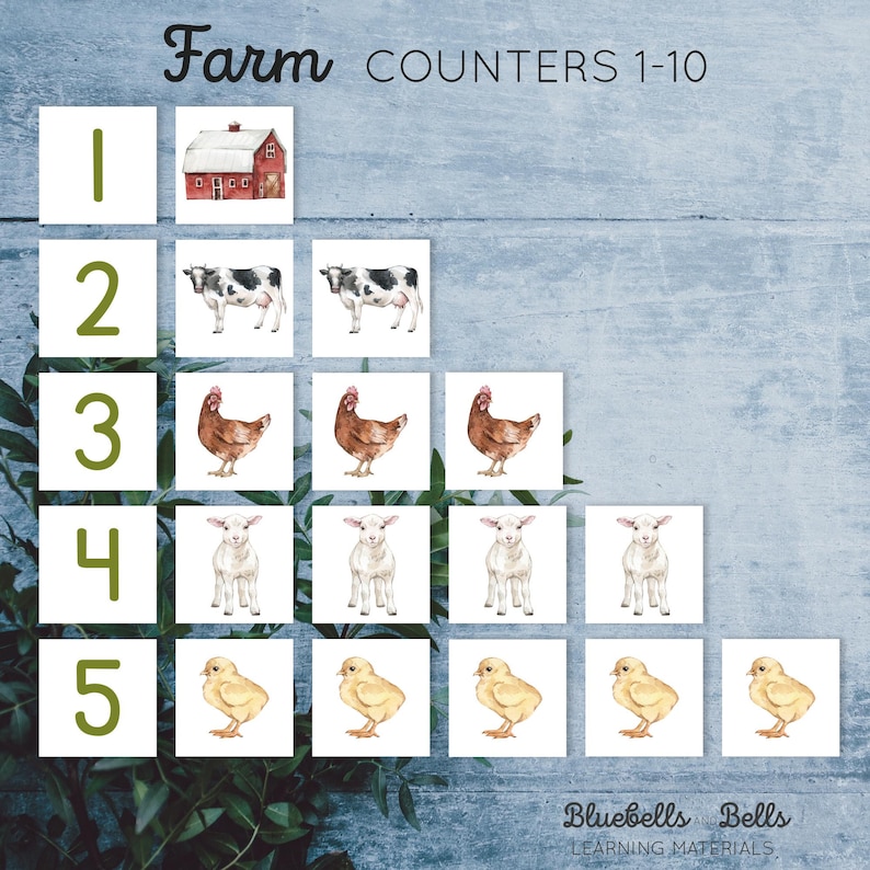 Number Chart 1-10 Printable. Farm Animal Montessori Math Counters ...