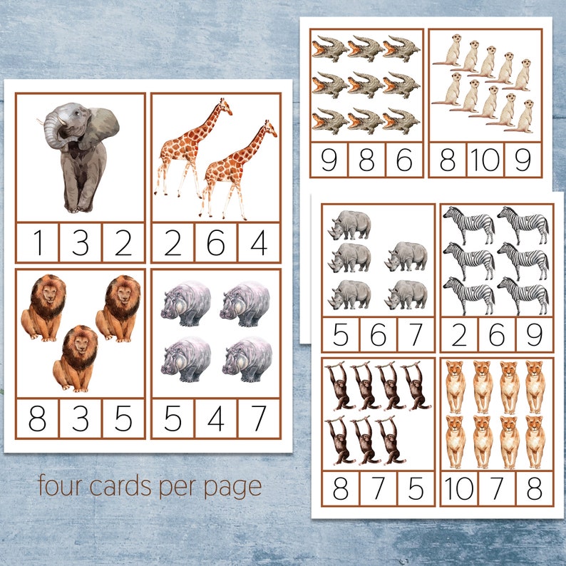 Africa Animal Printable Count and Clip Cards 1-10. Preschool - Etsy