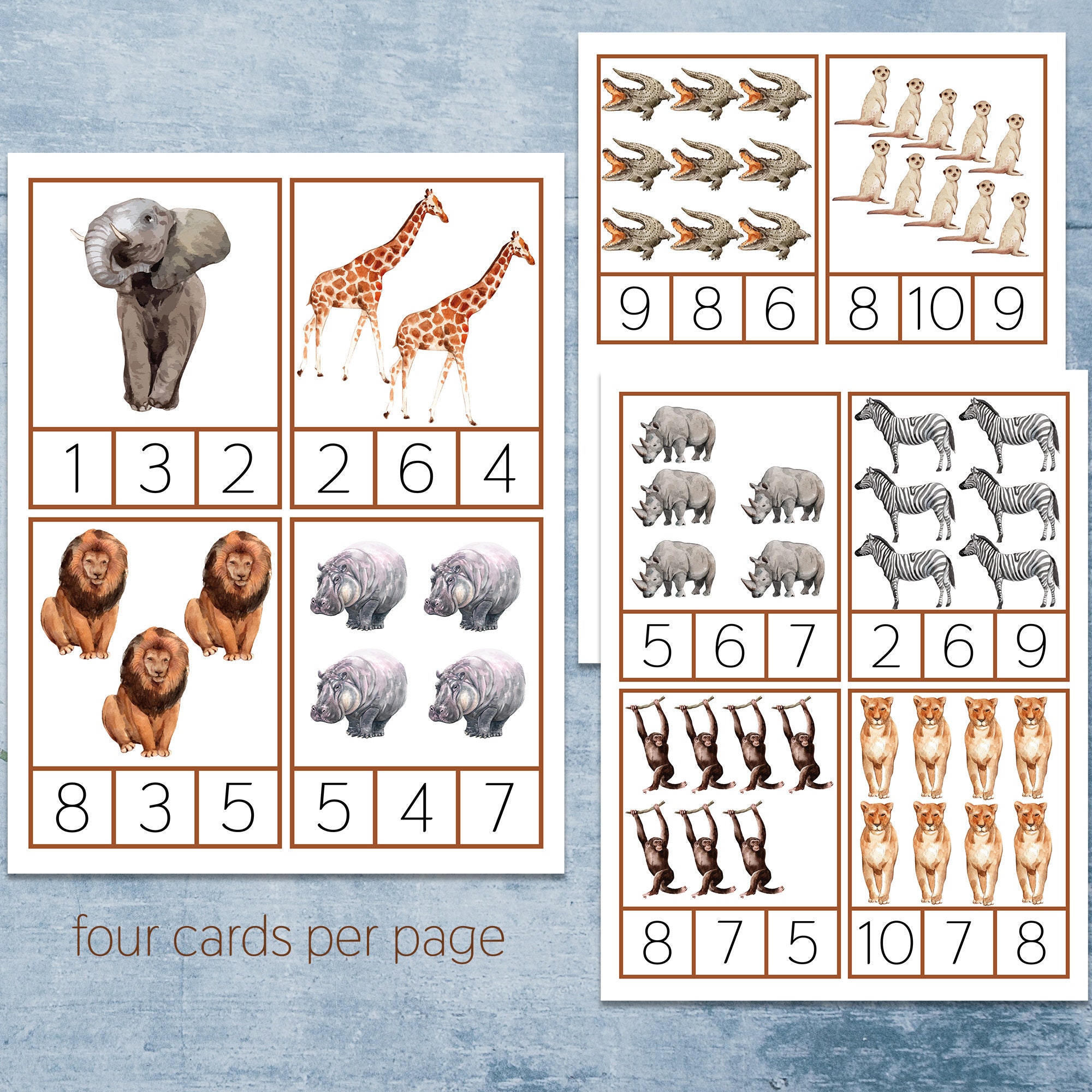 Africa Animal Printable Count and Clip Cards 1-10. Preschool - Etsy