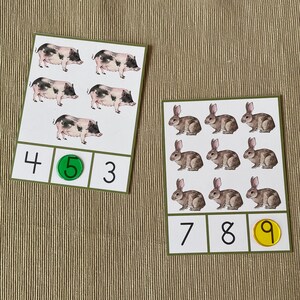 Farm Animals Count and Clip Cards 1-10. Farm Animals Counting Preschool ...