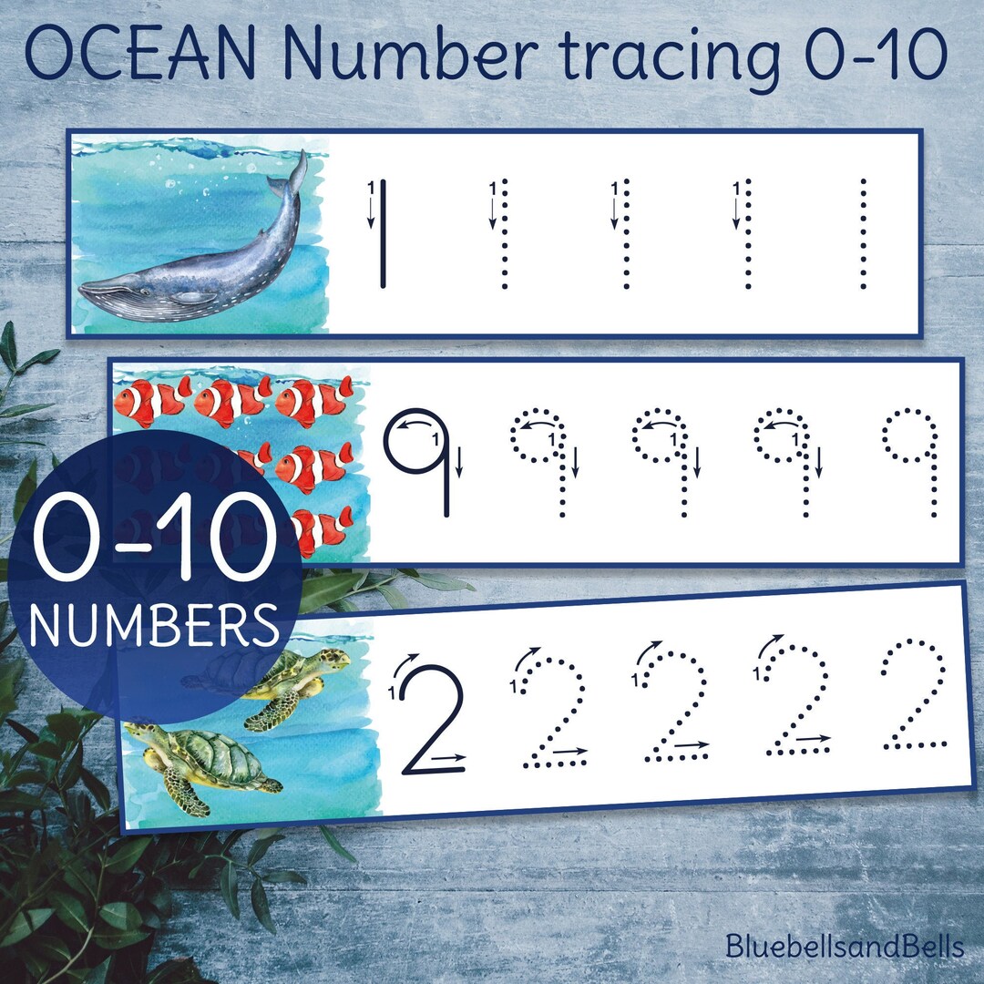 Ocean Number Tracing Printable. Preschool and Kindergarten Handwriting ...