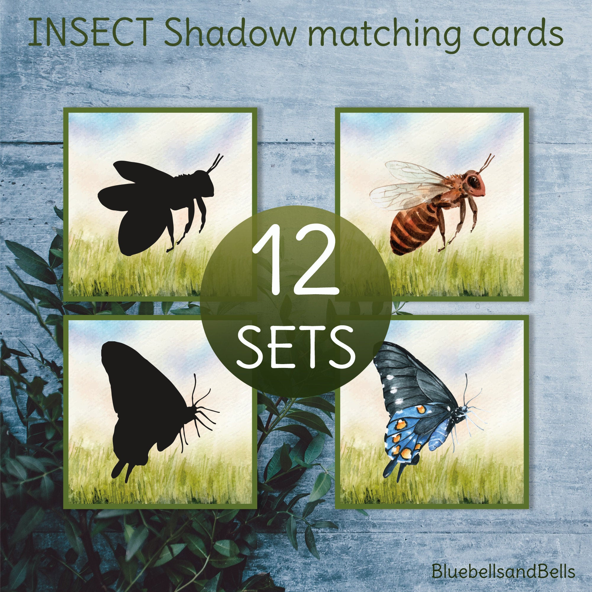 Insect shadow matching cards. Montessori pre-reading printable | Etsy