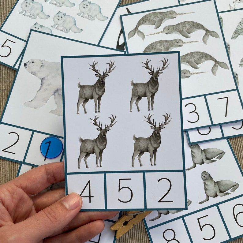 Arctic Animals Count and Clip Cards 1-10. Winter Preschool - Etsy
