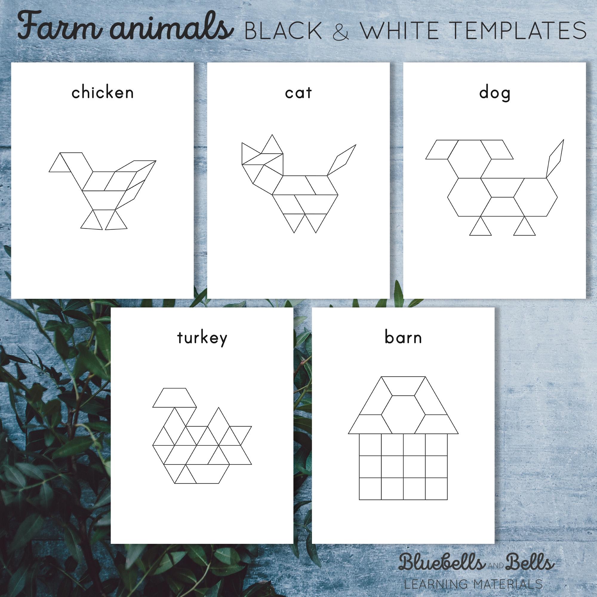 Farm Animals Pattern Blocks Templates. Preschool and Kindergarten Shape ...
