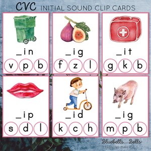 Phonics Printable CVC Word Clip Cards. Beginning Sound Printable ...
