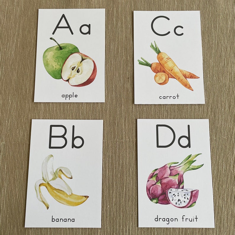 Alphabet Cards Fruits and Vegetables. Phonics Toddler and Preschool ...