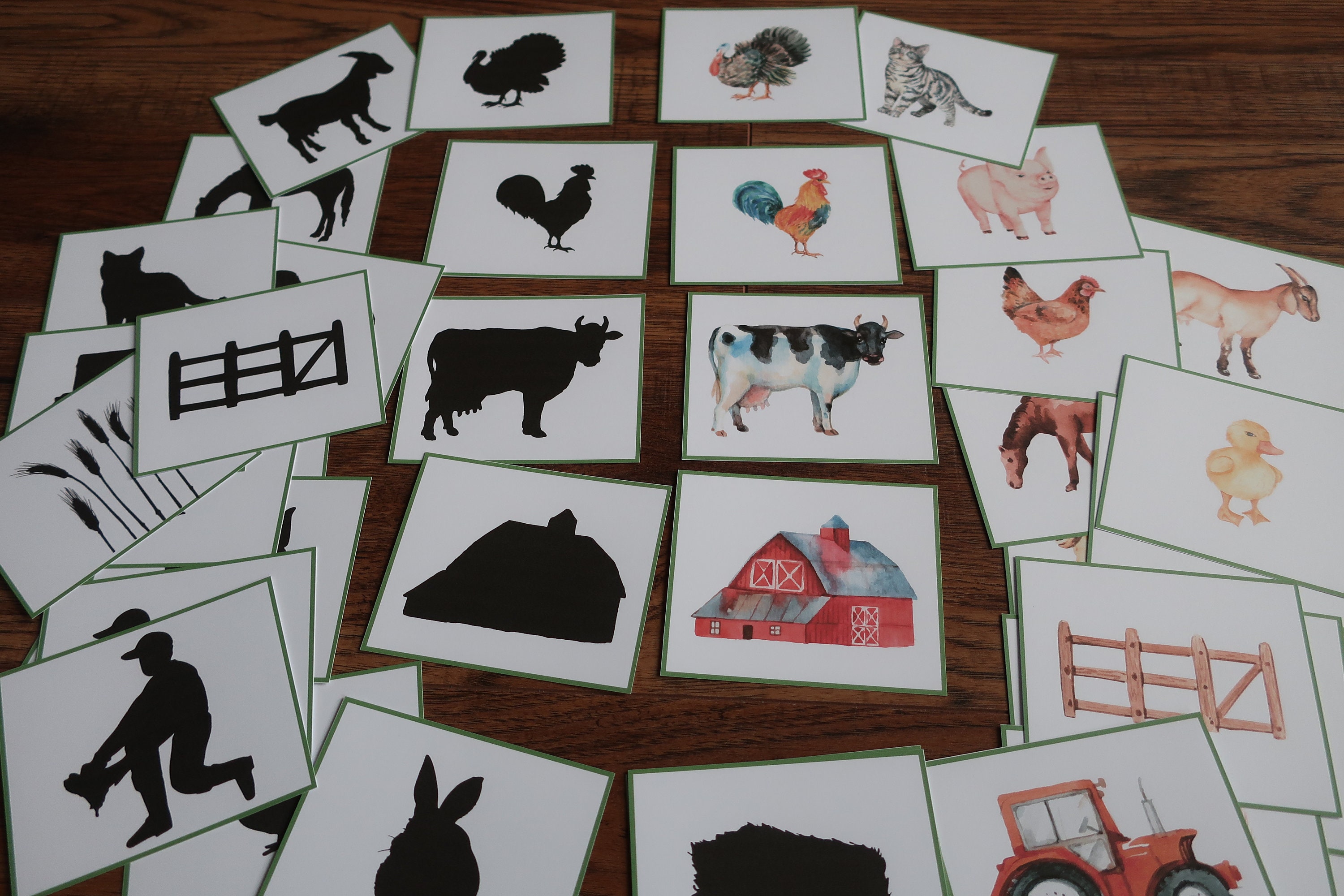 Farm animal shadow matching cards. Toddler Montessori | Etsy