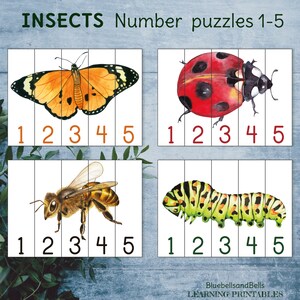 Insects Puzzle Number Sequence 1-5. Toddler Montessori Printable Busy ...