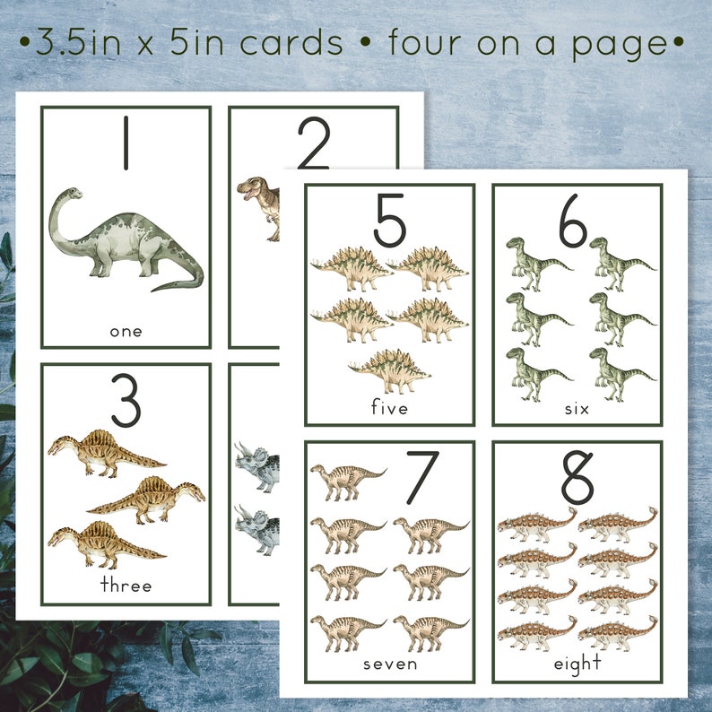 Dinosaur Counting Cards. Printable Dino Number Flash Cards. - Etsy