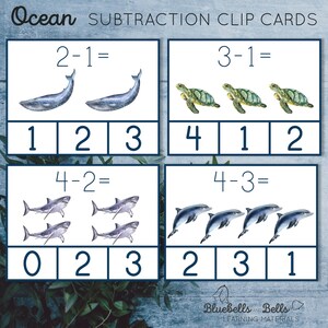 Ocean Count and Clip Cards Subtraction 1-10. Preschool and Kindergarten ...