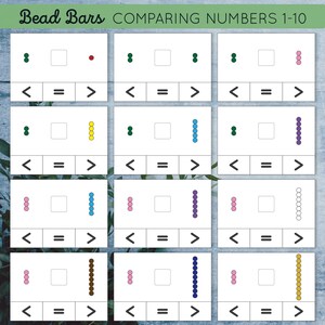 Montessori Bead Bars Comparing Numbers to Ten. More Than, Less Than ...