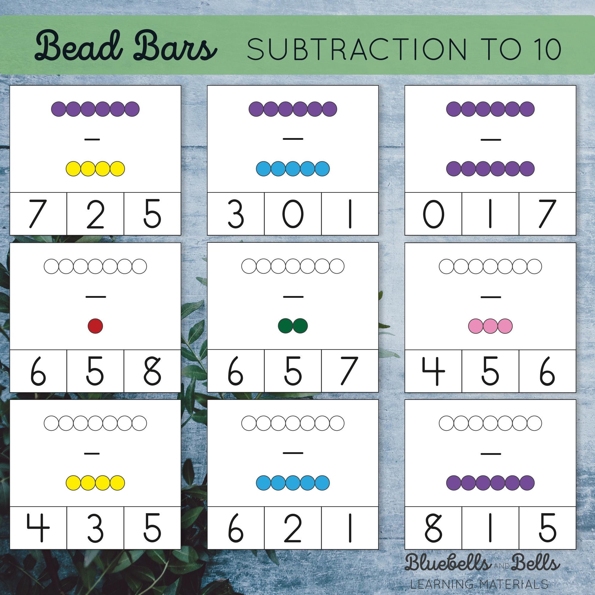 Montessori Bead Bar Subtraction Clip Cards. Kindergarten and 1st Grade ...