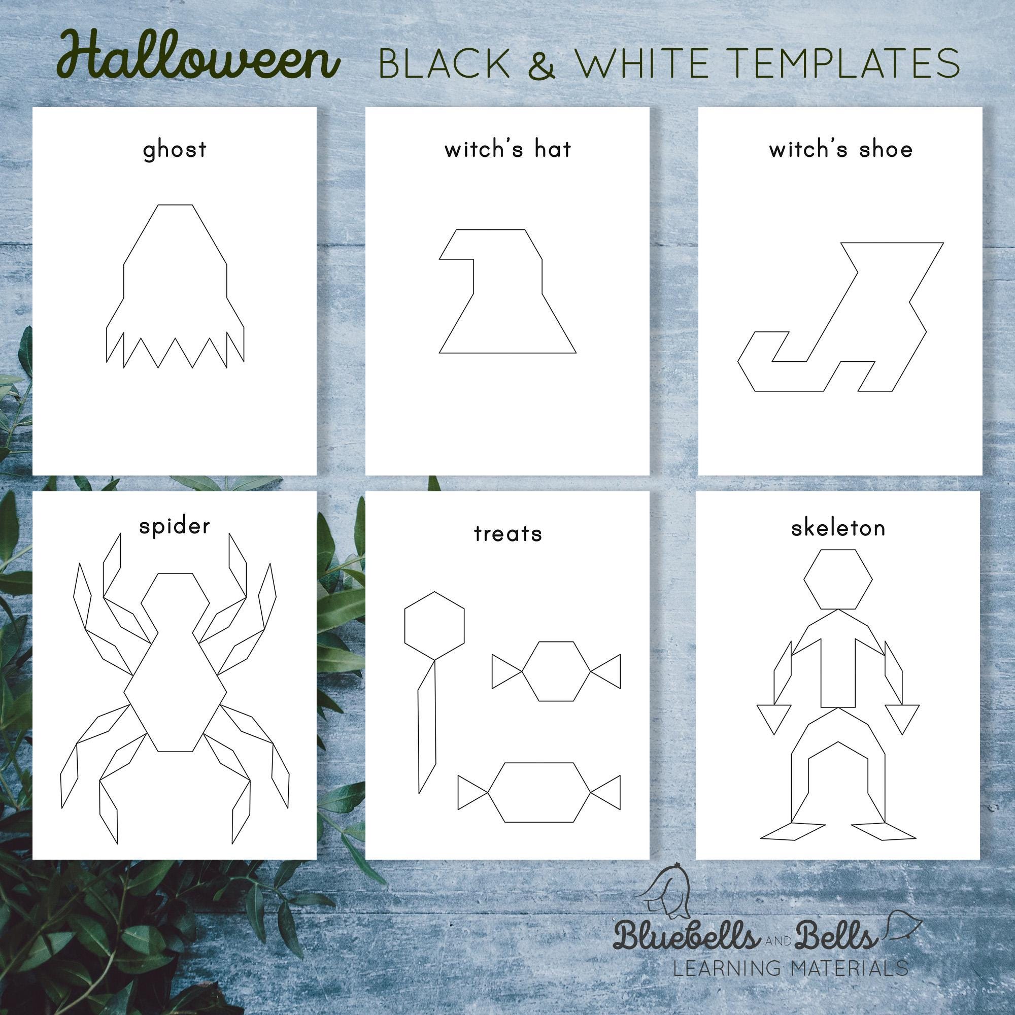 Halloween Pattern Blocks Templates. Preschool and Kindergarten Matching ...