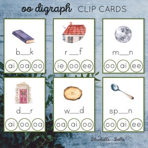 Digraphs Clip Cards Vowels. Montessori Green Series Phonics Printable ...