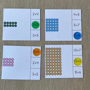 Montessori Bead Bar Multiplication Clip Cards Arrays. Kindergarten and ...