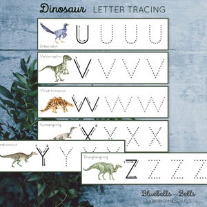 Dinosaur Alphabet Cards Tracing Letters. Preschool Montessori ...