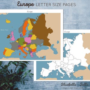 Montessori Europe Maps Country Cards. Continent Study Printable. - Etsy