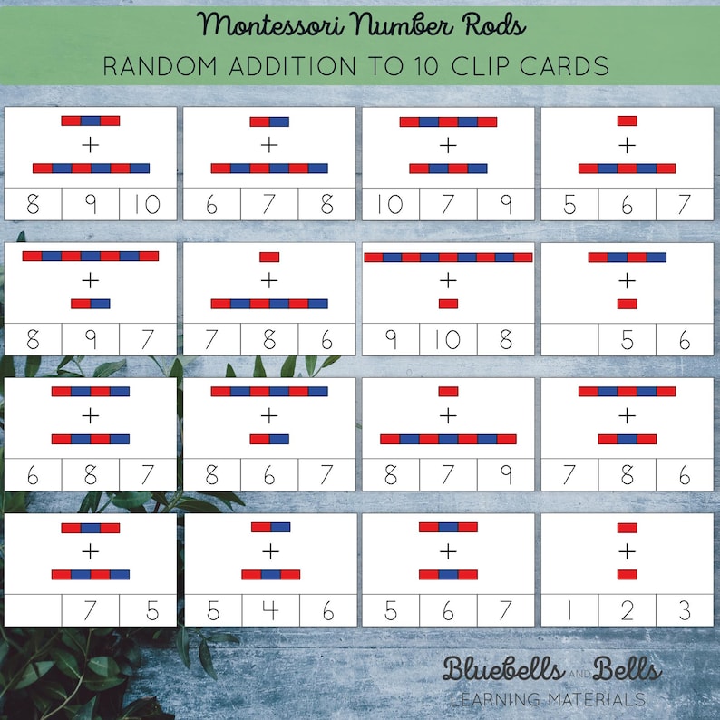 Montessori Addition Worksheets Number Rods. Kindergarten and 1st Grade ...