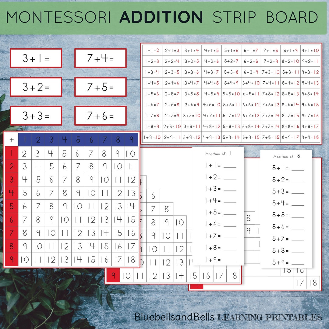Montessori Addition Strip Board Printable Charts, Booklets, Equation ...