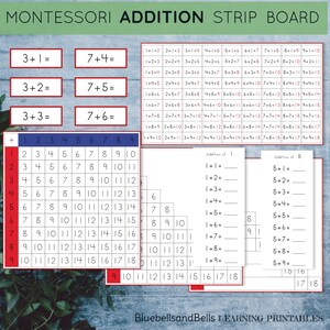 Montessori Addition Strip Board Printable Charts, Booklets, Equation ...