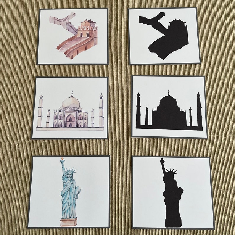 Landmarks of the World Cards Shadow Matching. Montessori Geography ...