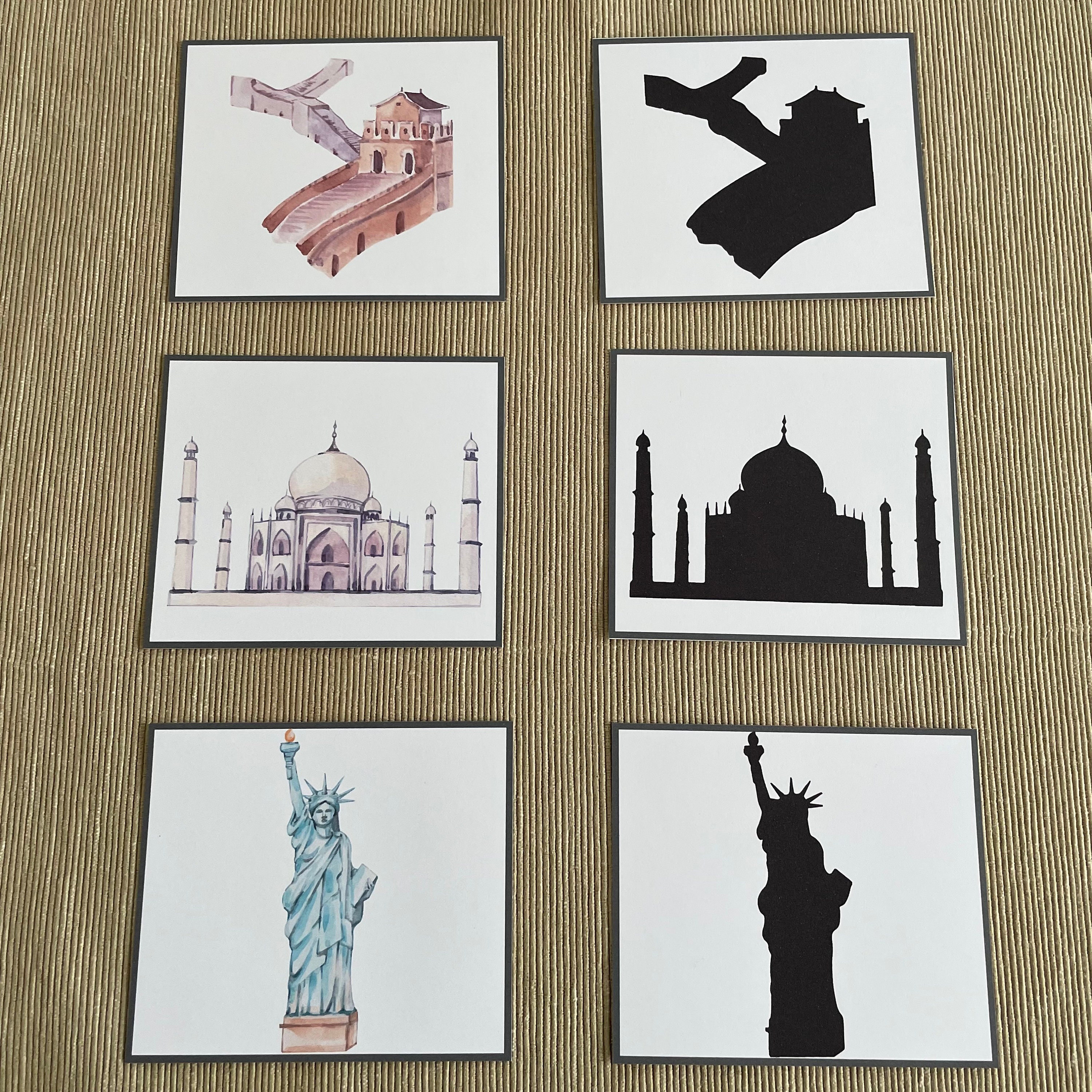Landmarks of the World Cards Shadow Matching. Montessori Geography ...