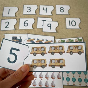 Vehicle Number Matching Printable Puzzle. Transport Counting Activity ...