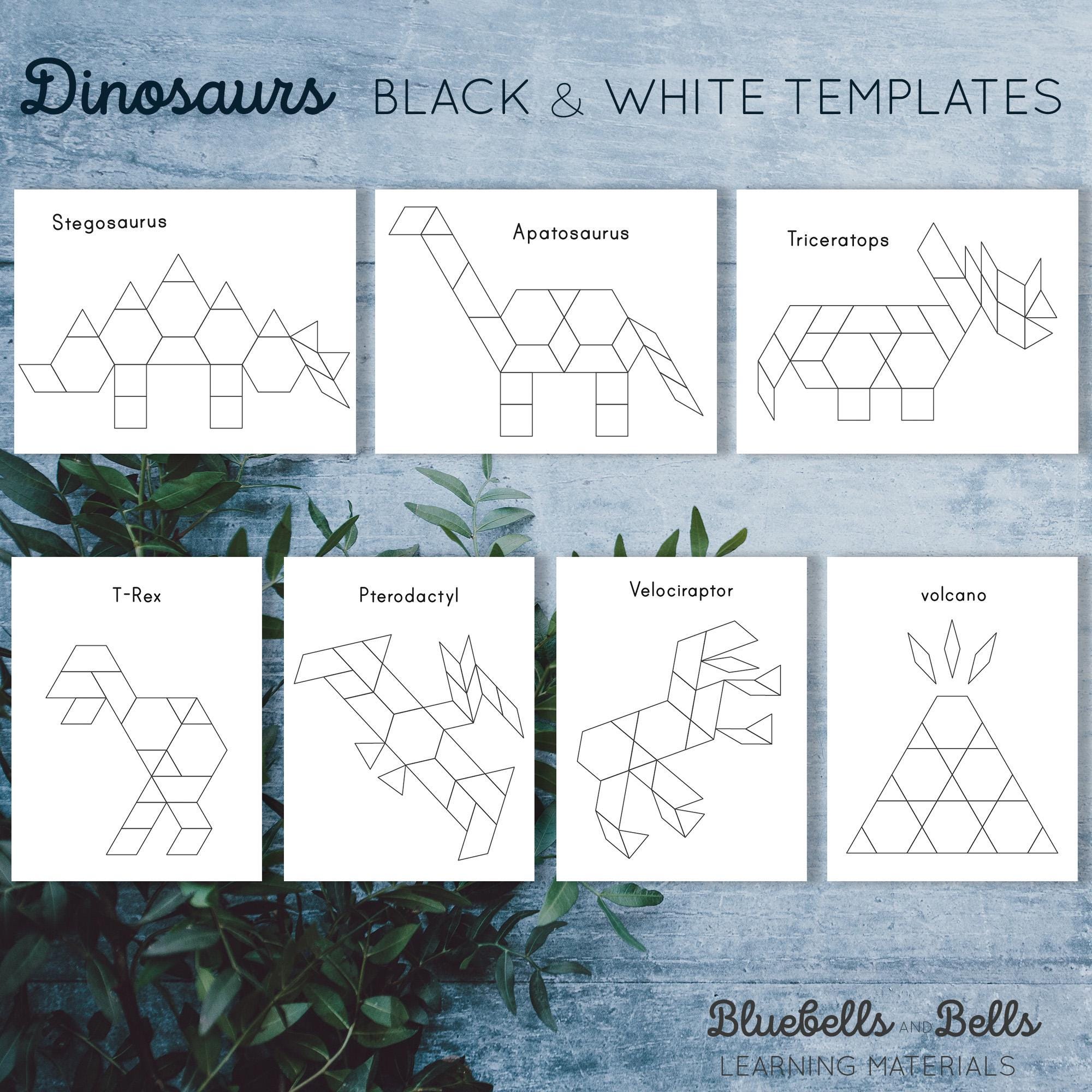 Dinosaur Pattern Blocks Printable Templates. Preschool and Kindergarten ...