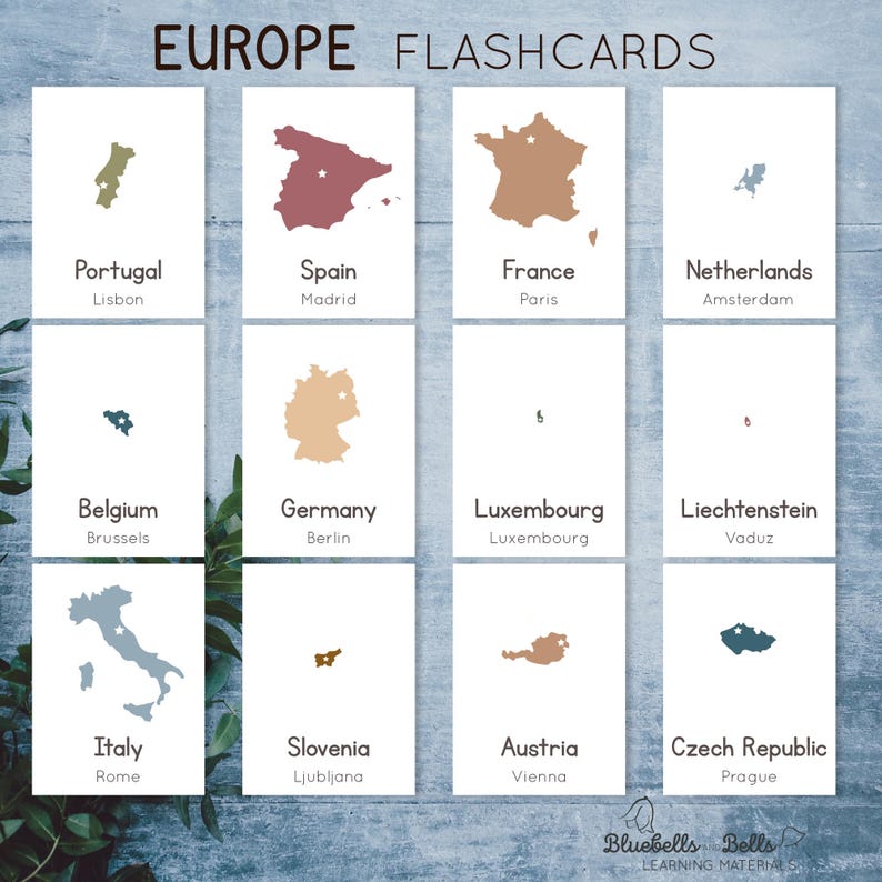 Europe Countries and Capitals Flashcards and Map Printable. Continent ...