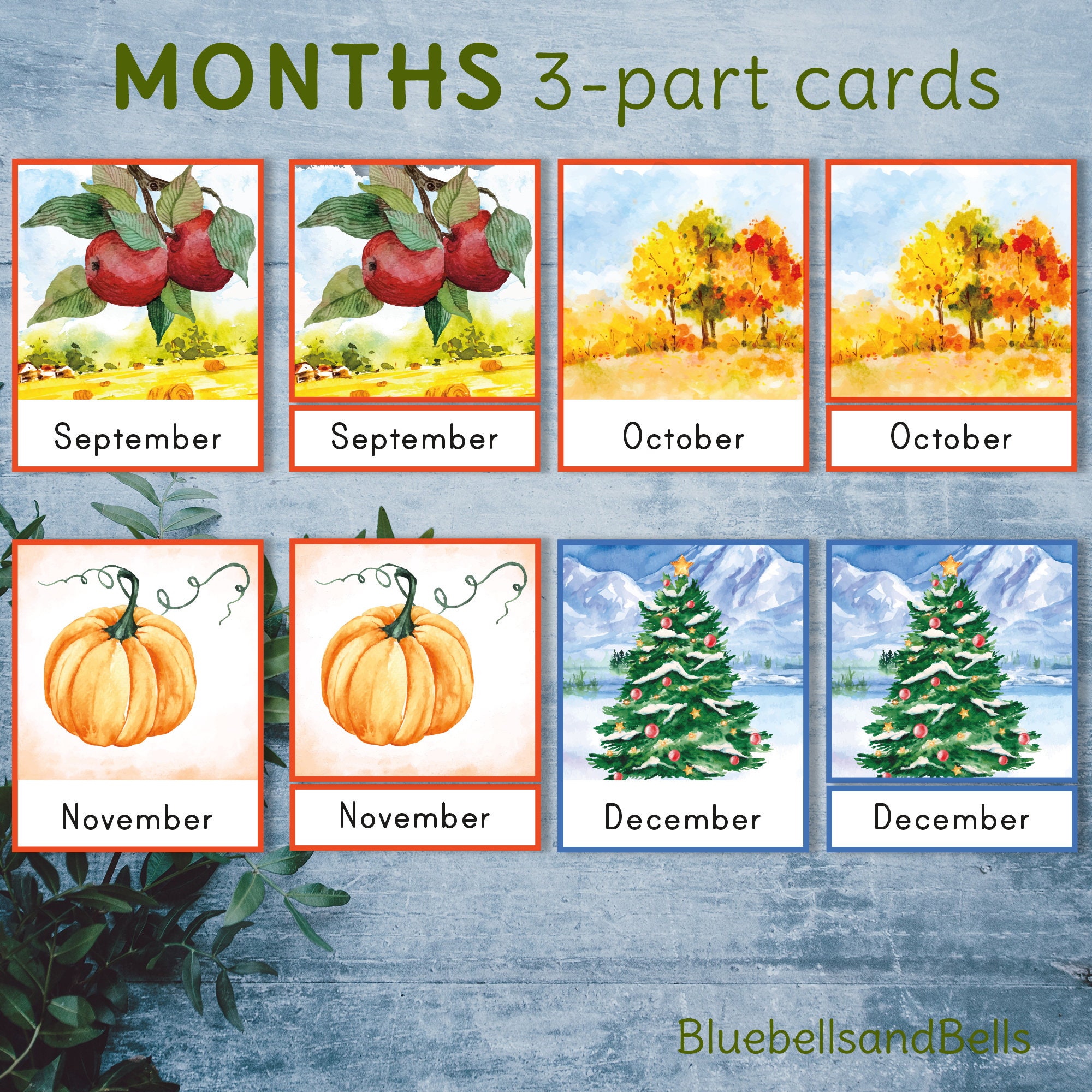 Months of the Year Montessori Printable Three Part Cards. - Etsy Canada