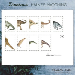 Dinosaur Puzzle Printable. Halves Matching Activity for Toddlers and ...