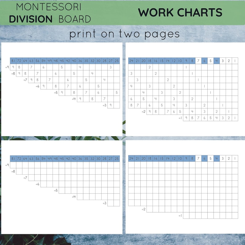 Montessori Division Board Printable Charts, Booklets, Worksheets ...