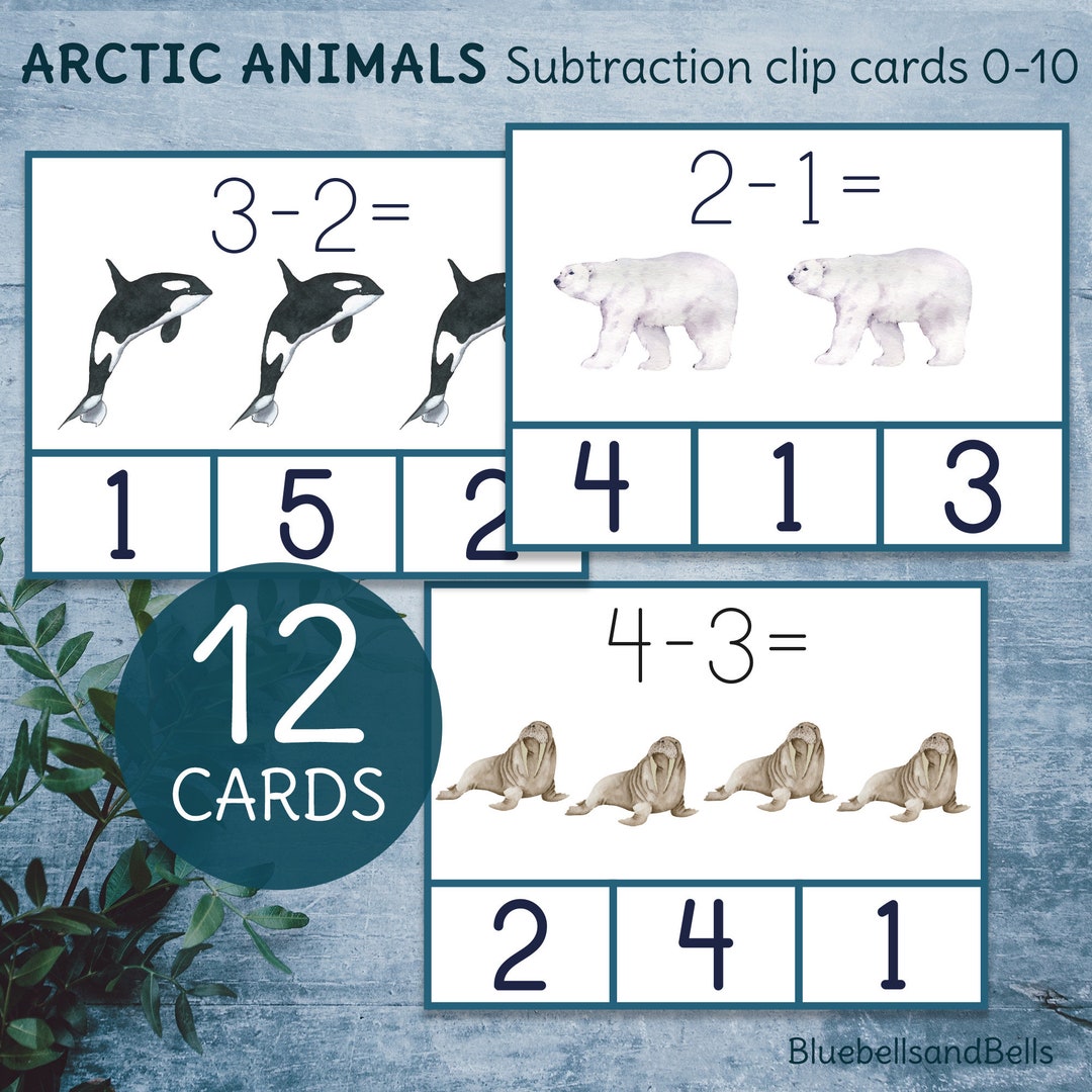 Winter Montessori Printable Count and Clip Cards Subtraction - Etsy