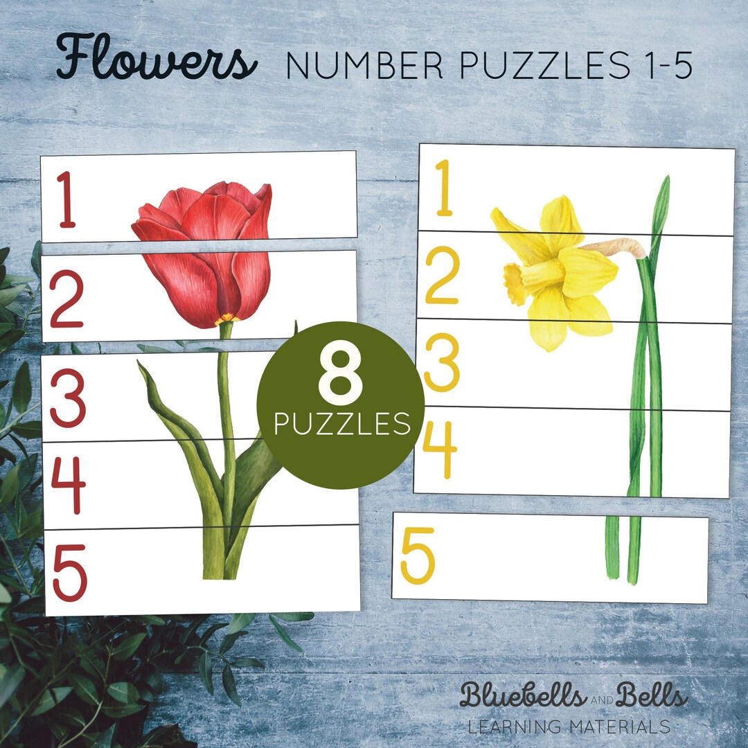 Flowers Puzzle Number Sequence 1-5. Toddler Printable Spring Busy Book ...