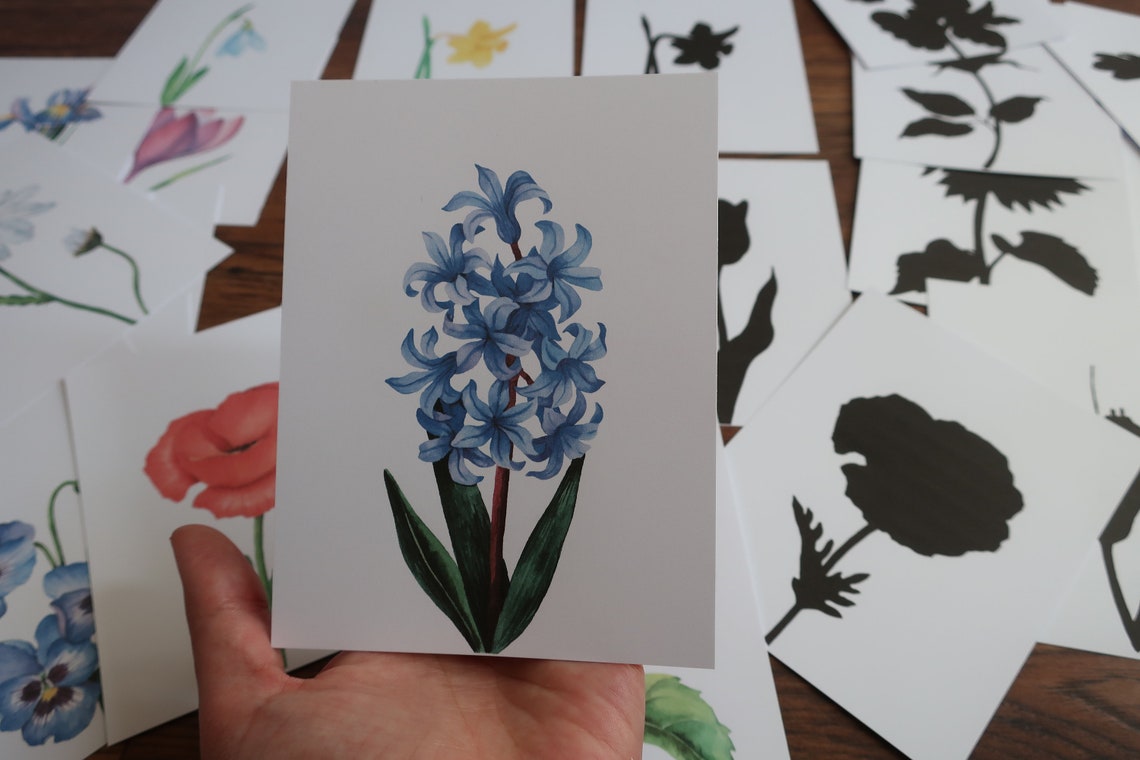Flower Printable Shadow Matching Cards. Montessori Spring | Etsy