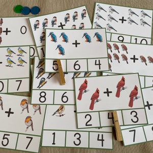Birds Count and Clip Cards Addition 1-10. Montessori Spring Printable ...