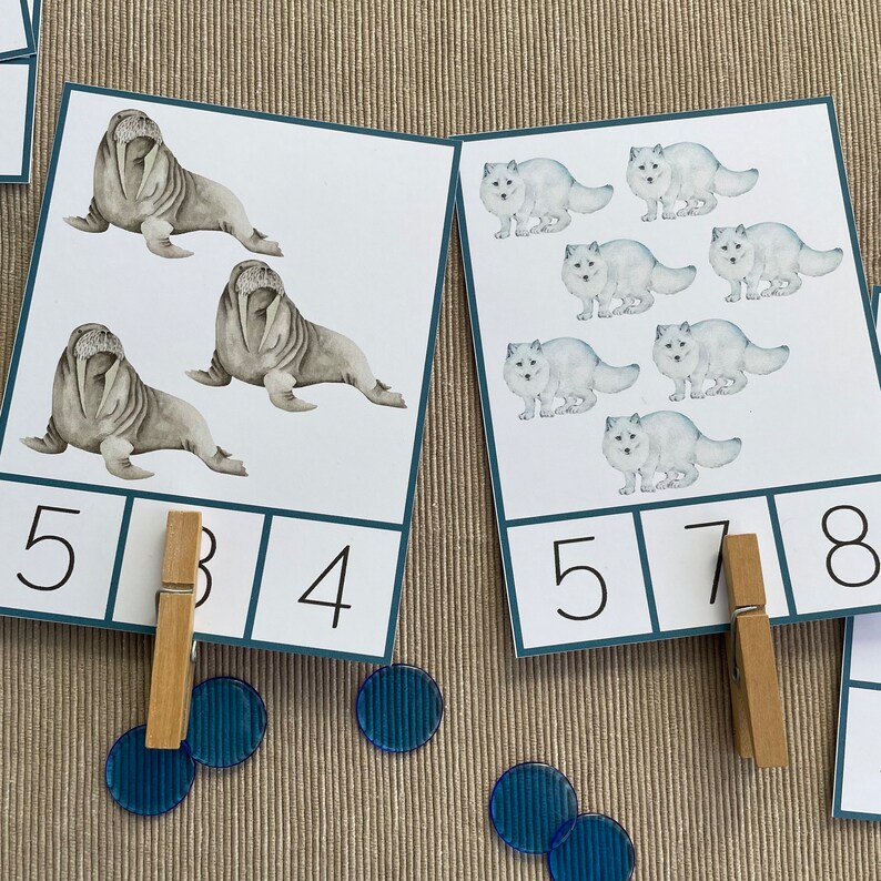Arctic Animals Count and Clip Cards 1-10. Winter Preschool - Etsy