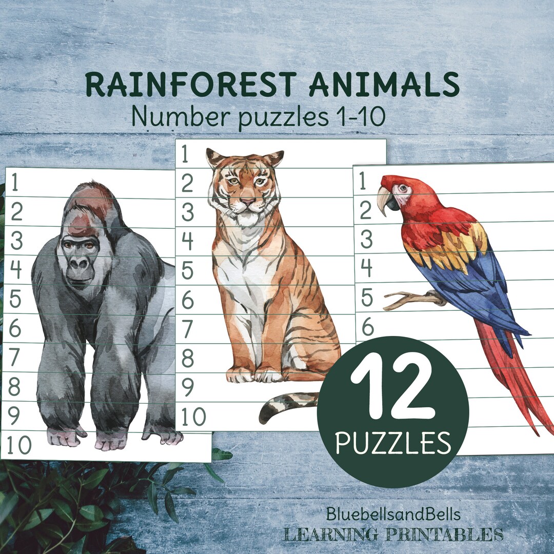 Rainforest Animals Puzzle Number Sequence 1-10. Preschool Math ...