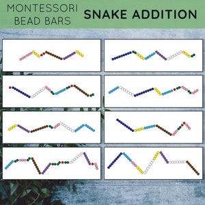 Montessori Beads Snake Addition Cards. Kindergarten and 1st Grade Math ...
