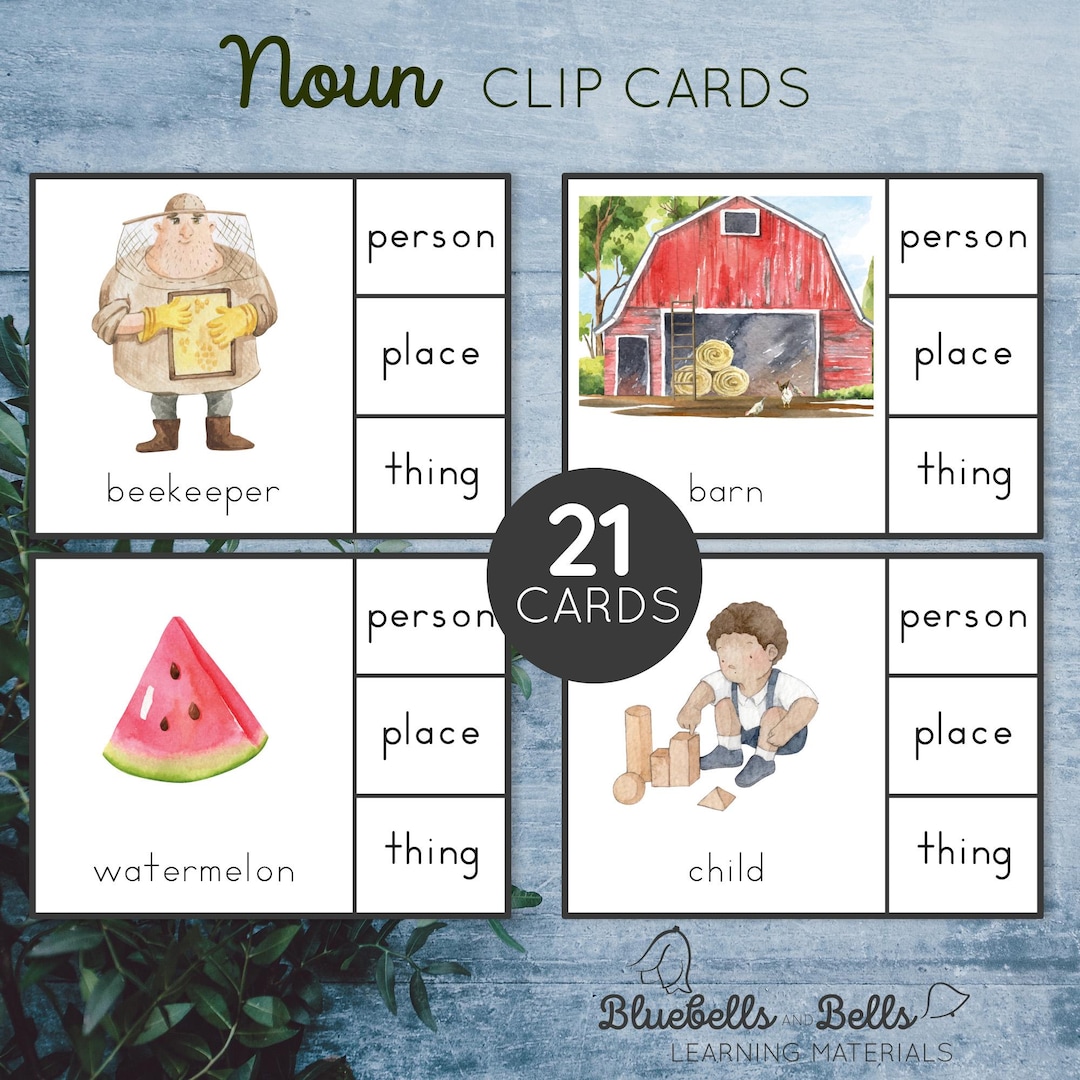 Noun Sort Person, Place, Thing Clip Cards. Parts of Speech Activity for ...