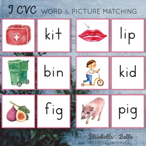 Montessori Printable CVC Word and Picture Matching Activity. Pink ...