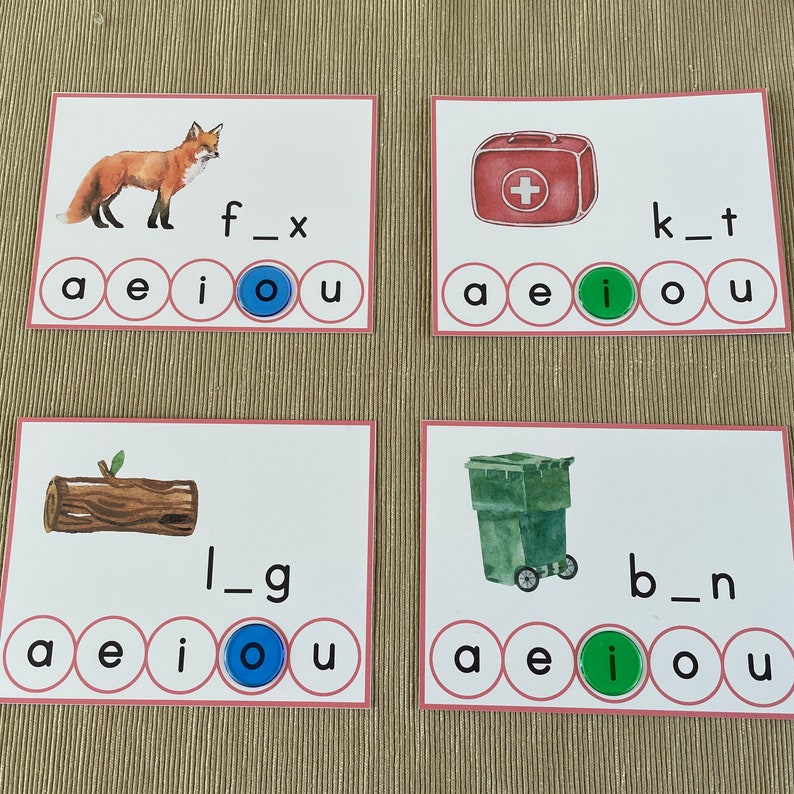 Montessori Phonics Printable CVC Word Clip Cards Middle Sound. Pre ...