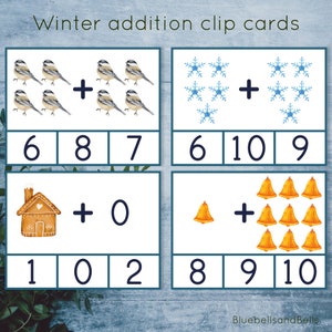 Montessori Winter Printable Addition Clip Cards. Preschool and ...