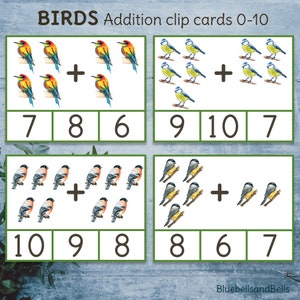 Birds Count and Clip Cards Addition 1-10. Montessori Spring Printable ...