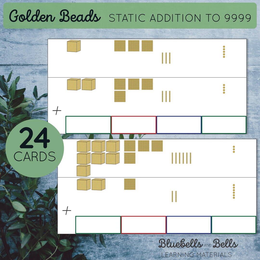 Montessori Golden Beads Addition Static to 9999 Task Cards. Extension ...